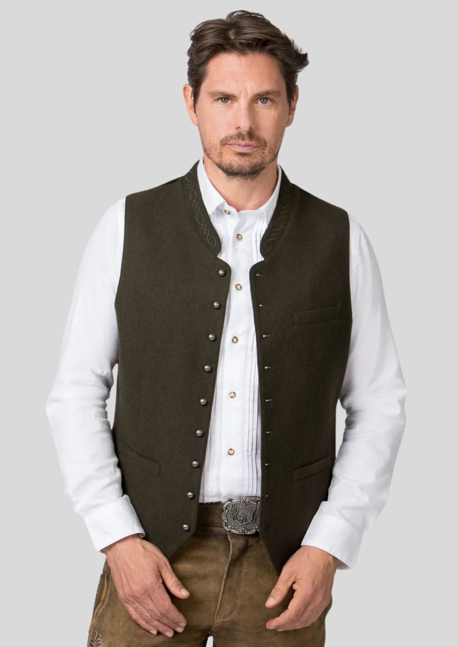 Alpine Warmth Wool Vest – Trachten Vest with Embroidered Collar ...