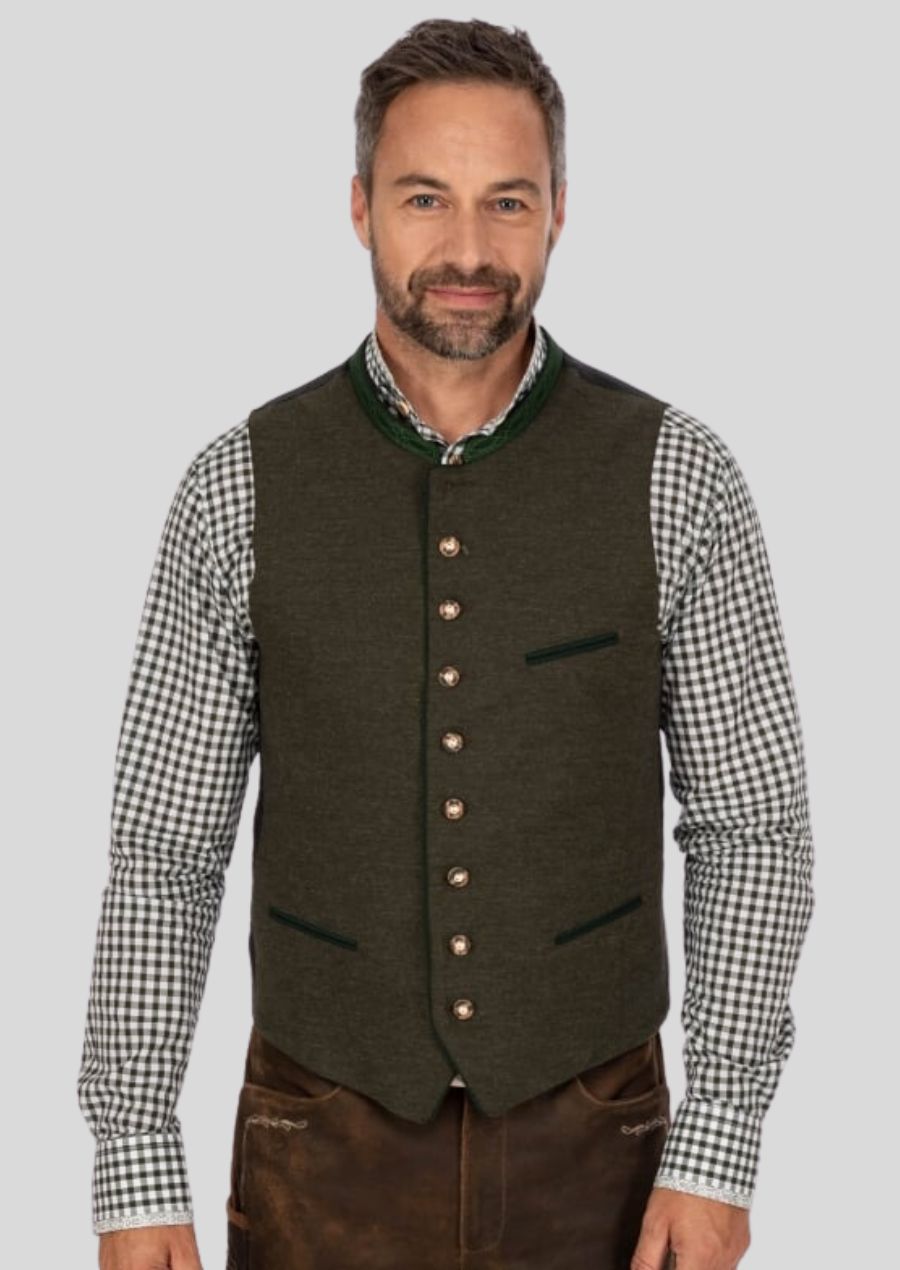 Alpine Warmth Wool Vest – Classic Trachten Vest with Green Piping ...