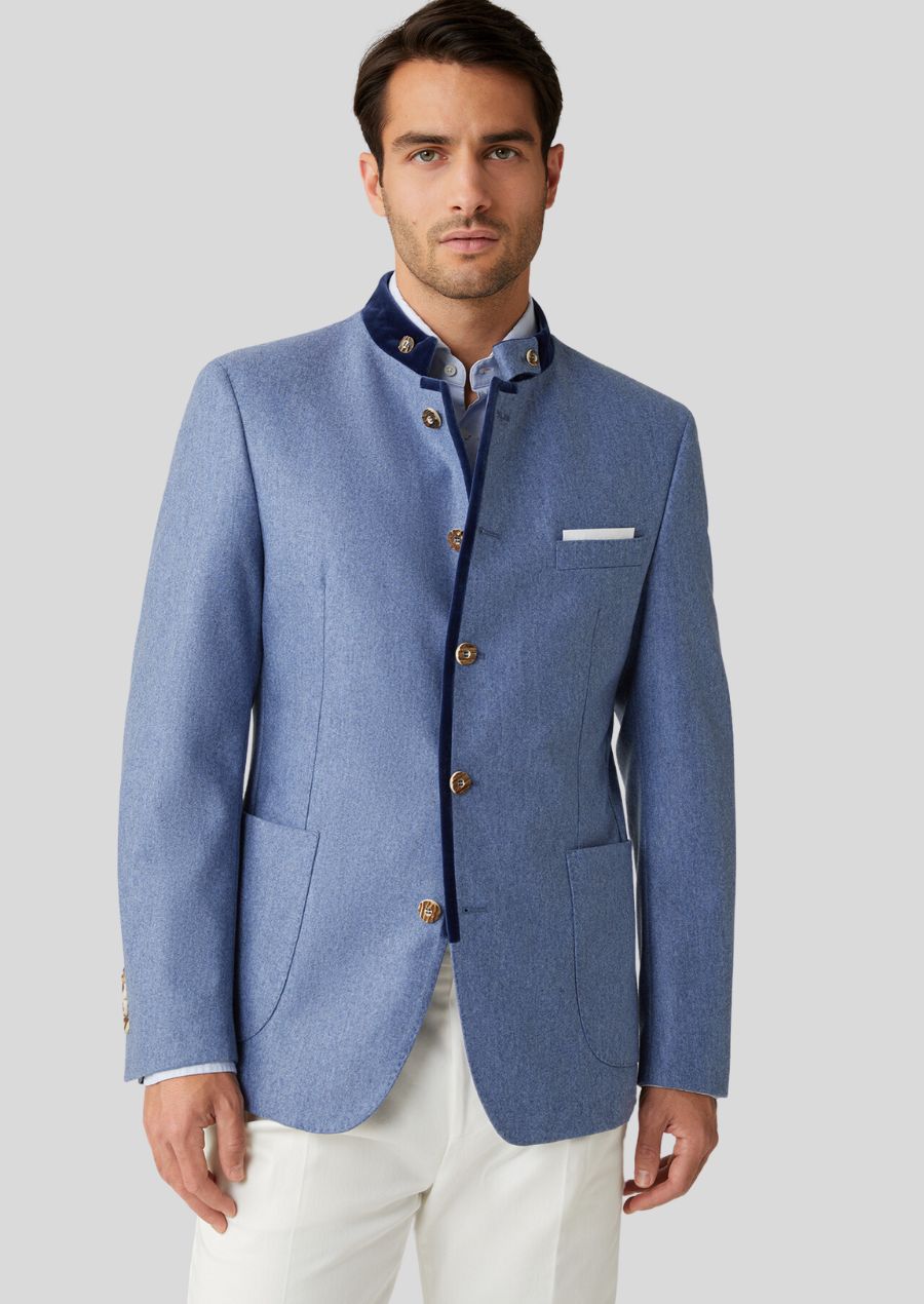 Heritage Wool Jacket in Blue – Tailored Fit with Velvet Trim ...